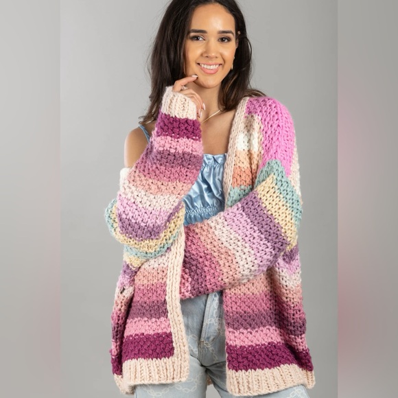SAACHI | Sweaters | Saachi Rainbow Knitted Cardigan Pink One Size ...